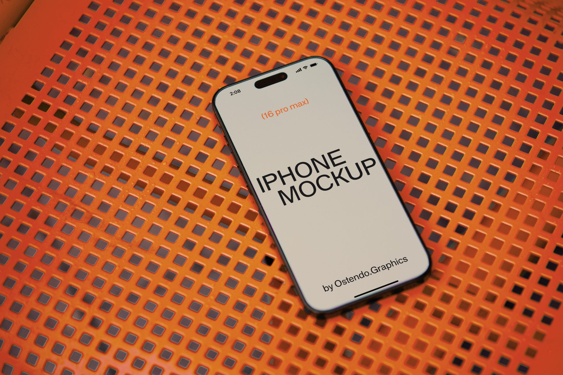 DD23 iPhone 16 Pro Max Mockup on Gridded Backdrop – Ostendo.Graphics