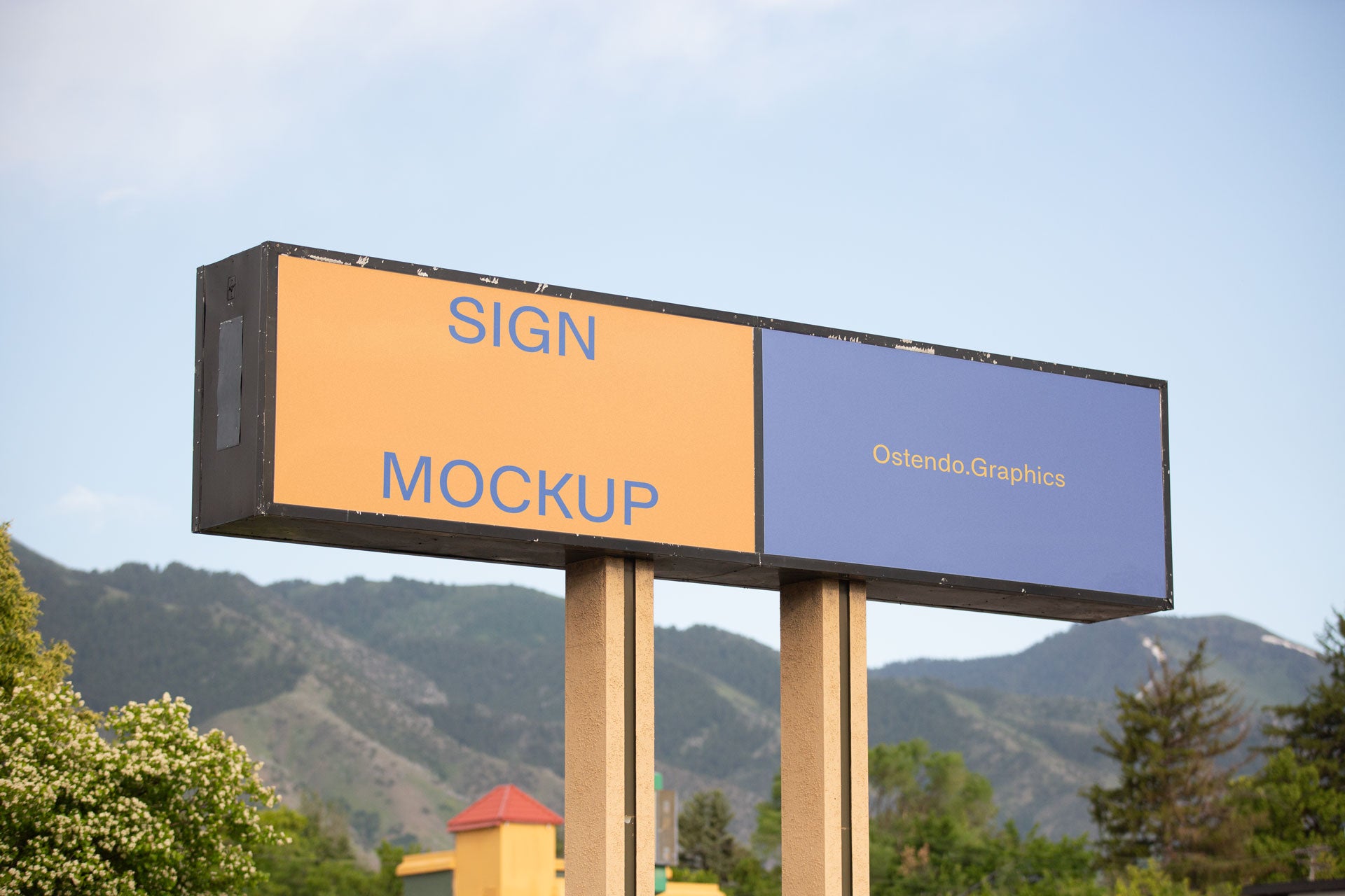 SI20 Outdoor Sign/Billboard Mockup Mountain Skyline – Ostendo.Graphics